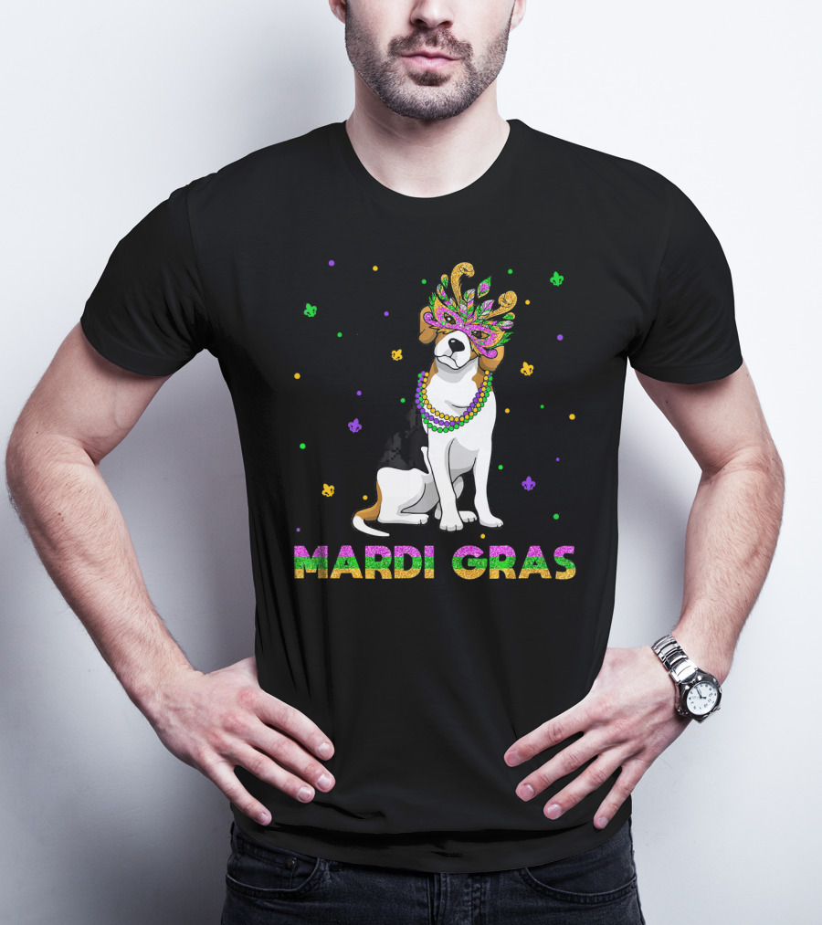 Jack Russell Terrier Mardi Gras Mask Beads Fun T-Shirt