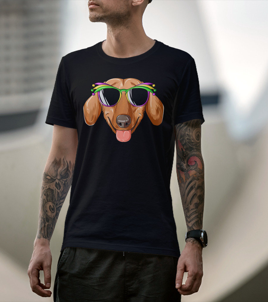 Dachshund Mardi Gras Carnival Mask Sunglasses Dachs T-Shirt