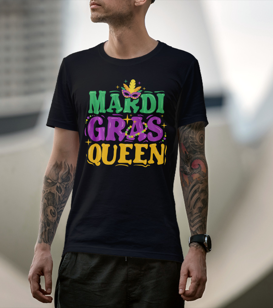 Mardi Gras Queen Beads And Mask Celebration New Orleans T-Shirt