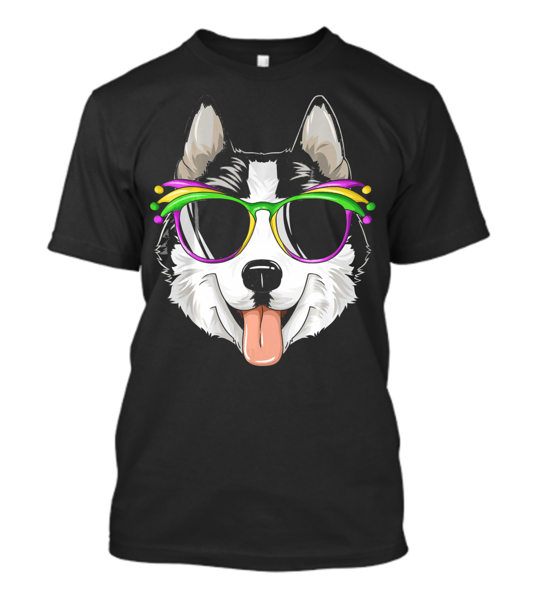 Husky Mardi Gras Carnival Mask Sunglasses Dog T-Shirt