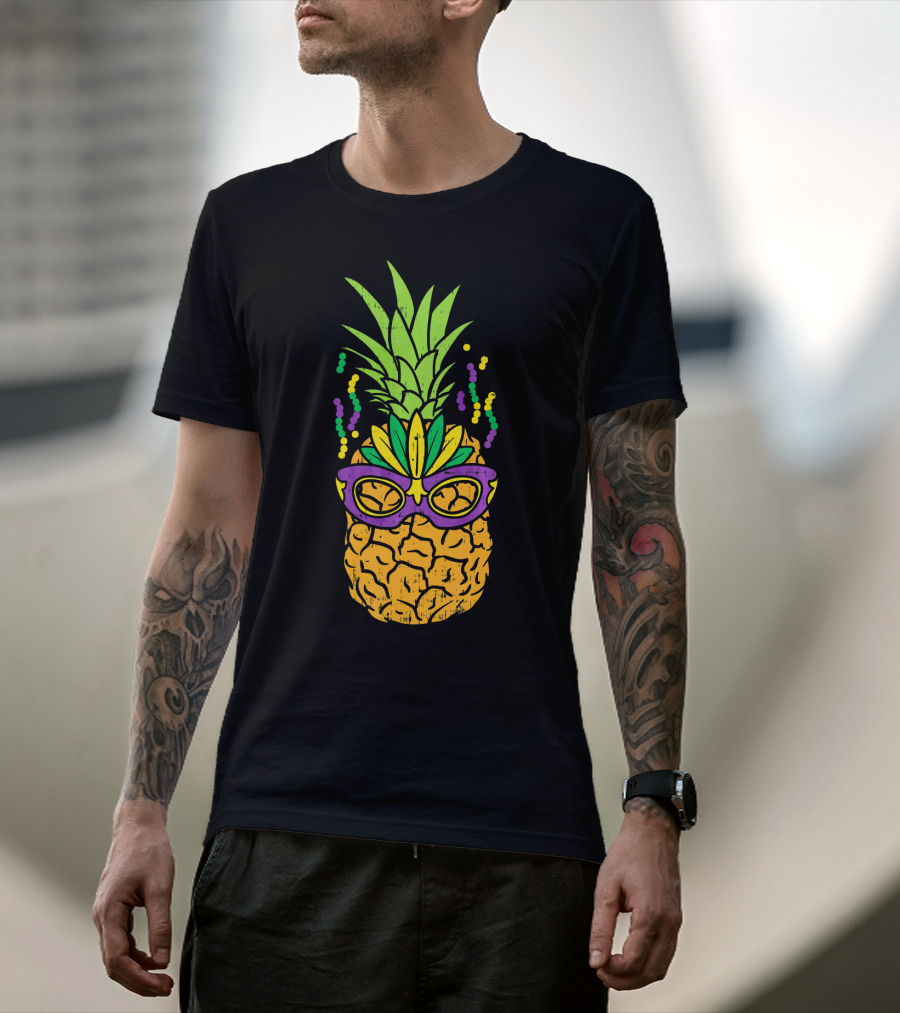 Pineapple Jester Mask Mardi Gras Fruit Funny Cool T-Shirt
