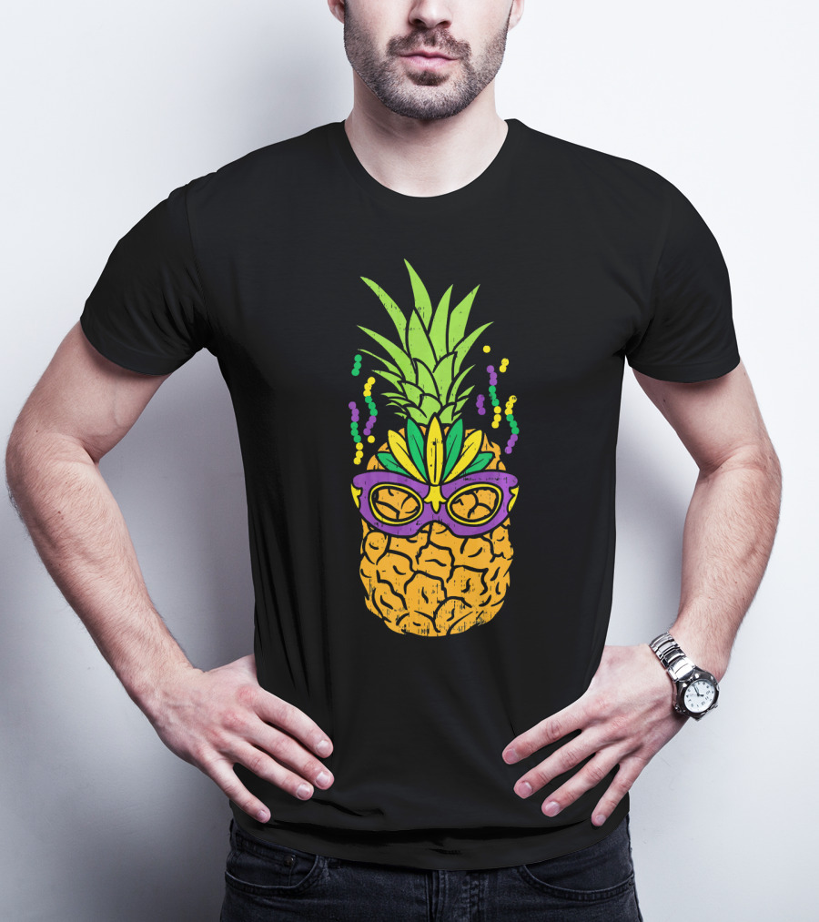 Pineapple Jester Mask Mardi Gras Fruit Funny Cool T-Shirt
