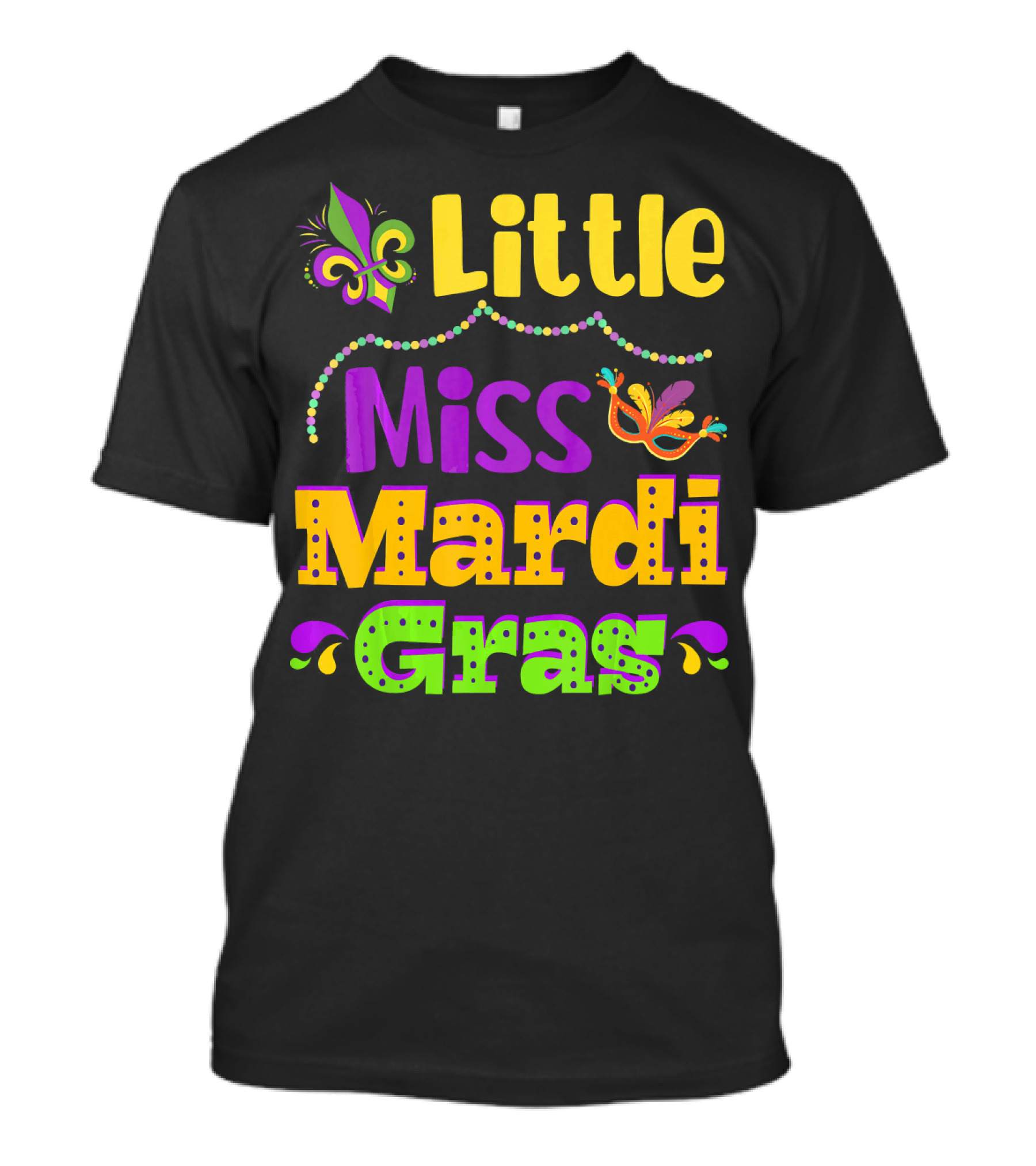 Little Miss Mardi Gras Fleur De Lis Beads Mask T-Shirt