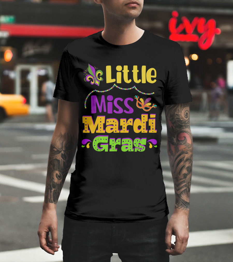 Little Miss Mardi Gras Fleur De Lis Beads Mask T-Shirt