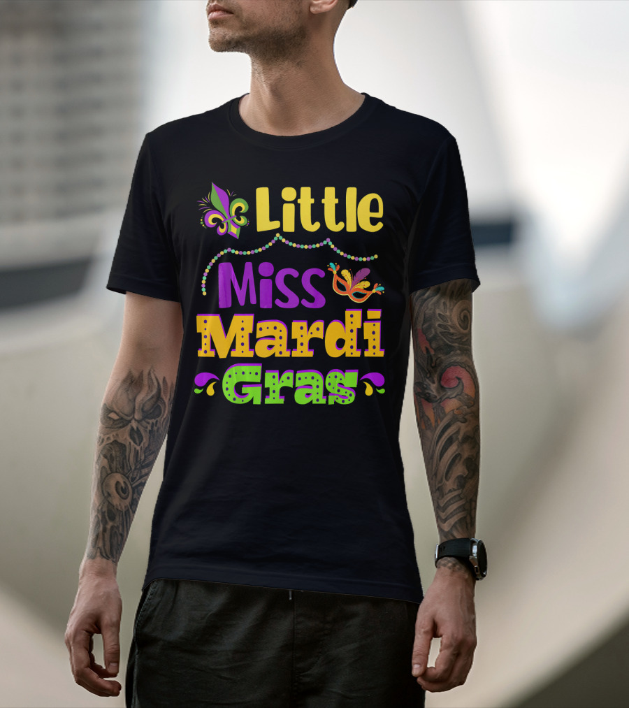 Little Miss Mardi Gras Fleur De Lis Beads Mask T-Shirt