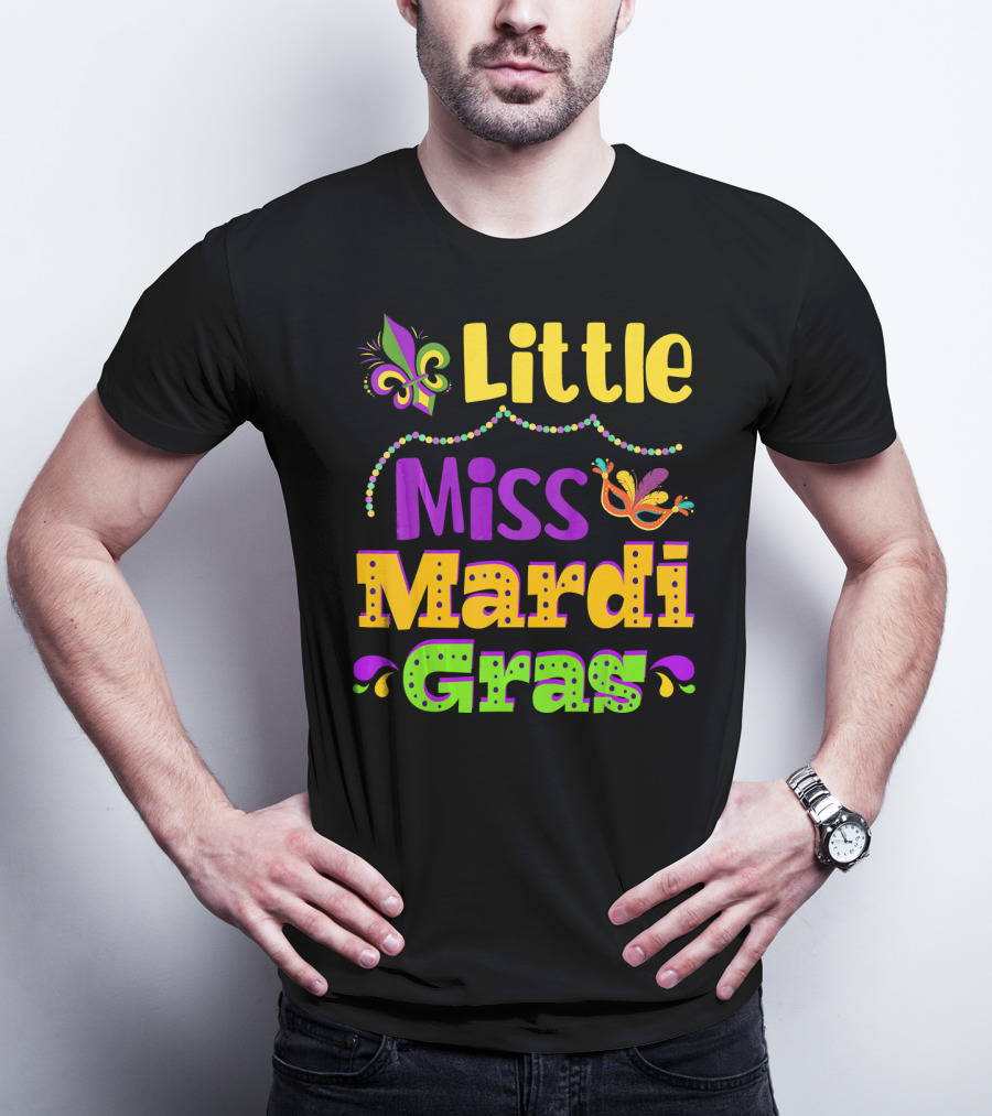 Little Miss Mardi Gras Fleur De Lis Beads Mask T-Shirt