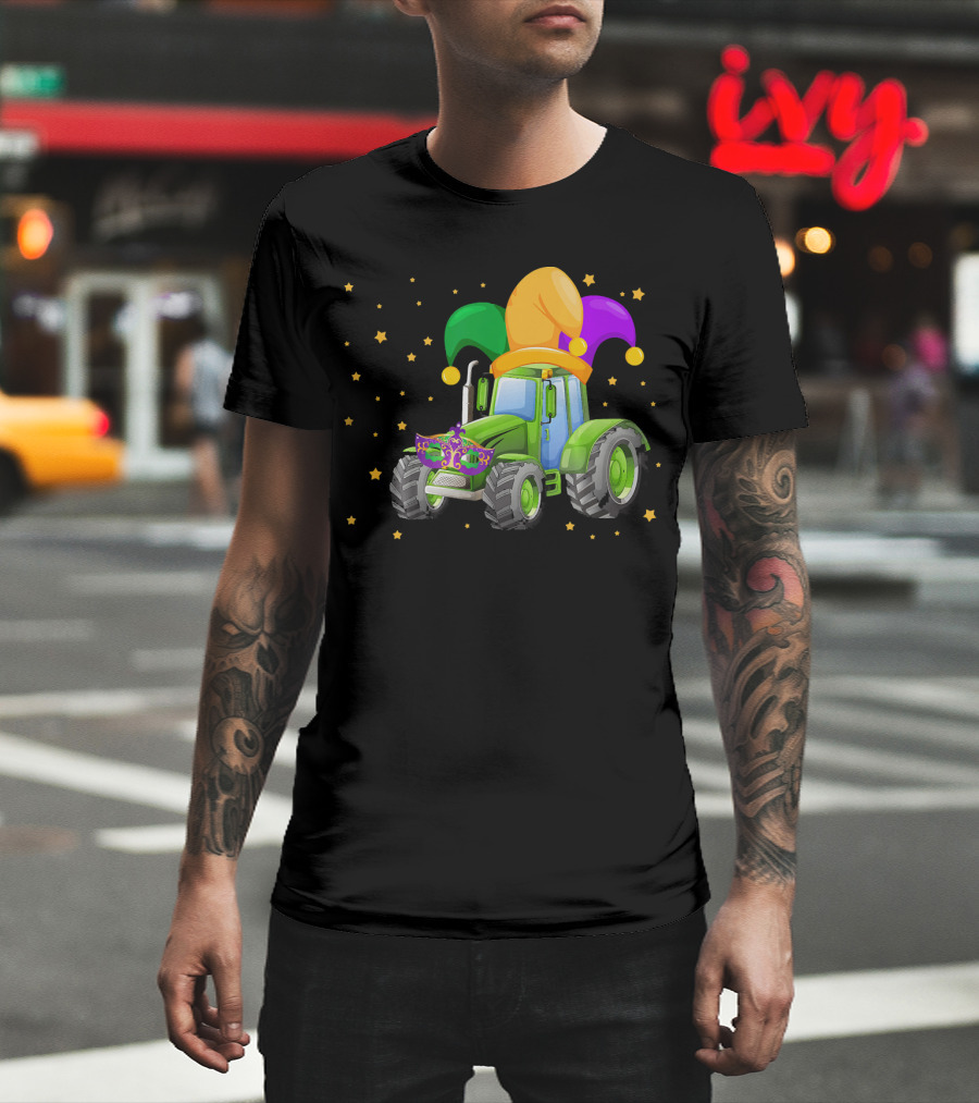Mardi Gras Tractor With Jester Hat And Mask T-Shirt