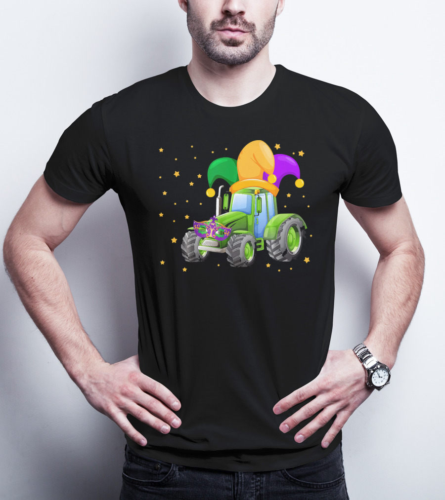 Mardi Gras Tractor With Jester Hat And Mask T-Shirt