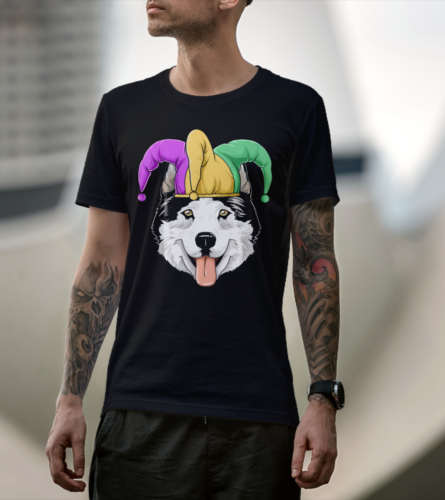 Mardi Gras Husky With Carnival Jester Hat T-Shirt