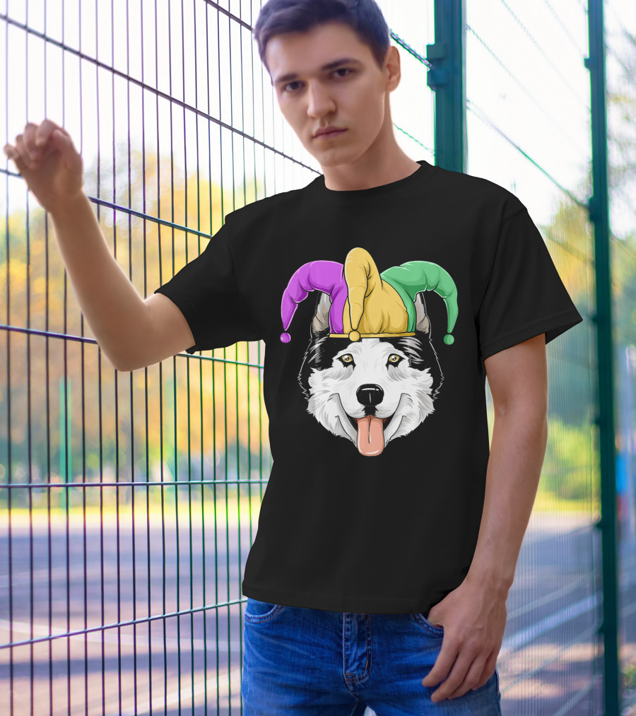Mardi Gras Husky With Carnival Jester Hat T-Shirt