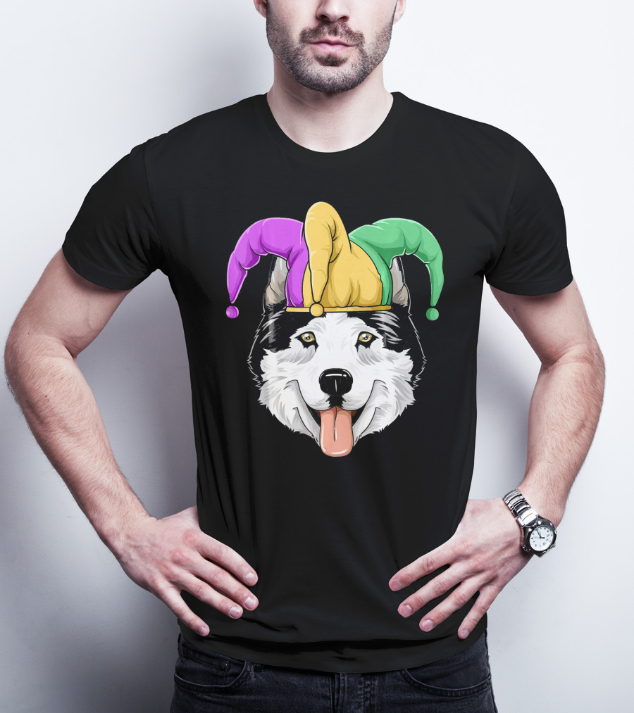 Mardi Gras Husky With Carnival Jester Hat T-Shirt