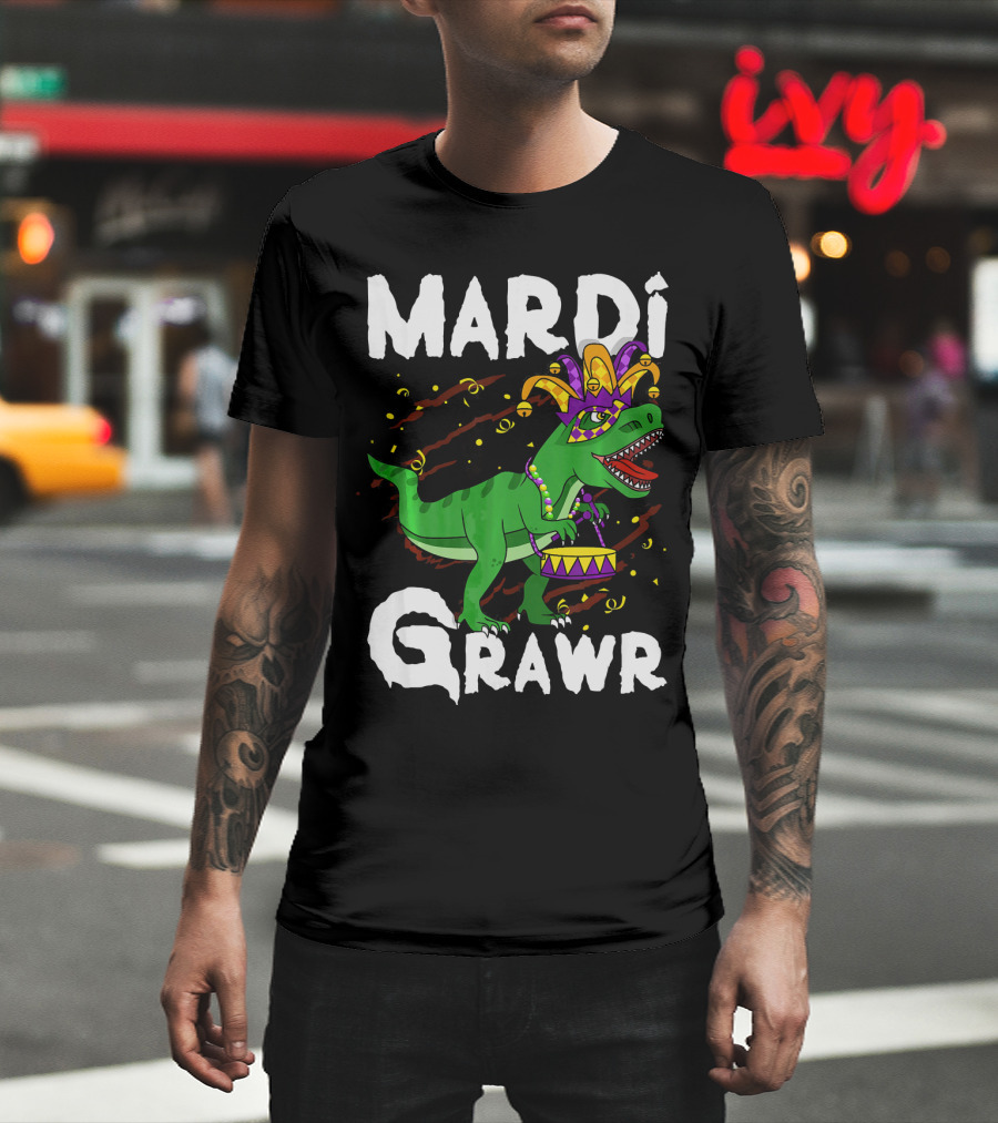 Mardi Grawr Rex Dinos Funny Mardi Gras T-Rex Jester Hat T-Shirt