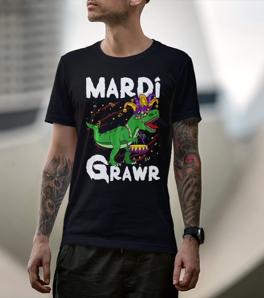 Mardi Grawr Rex Dinos Funny Mardi Gras T-Rex Jester Hat T-Shirt