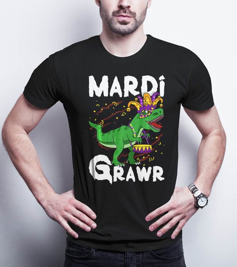 Mardi Grawr Rex Dinos Funny Mardi Gras T-Rex Jester Hat T-Shirt
