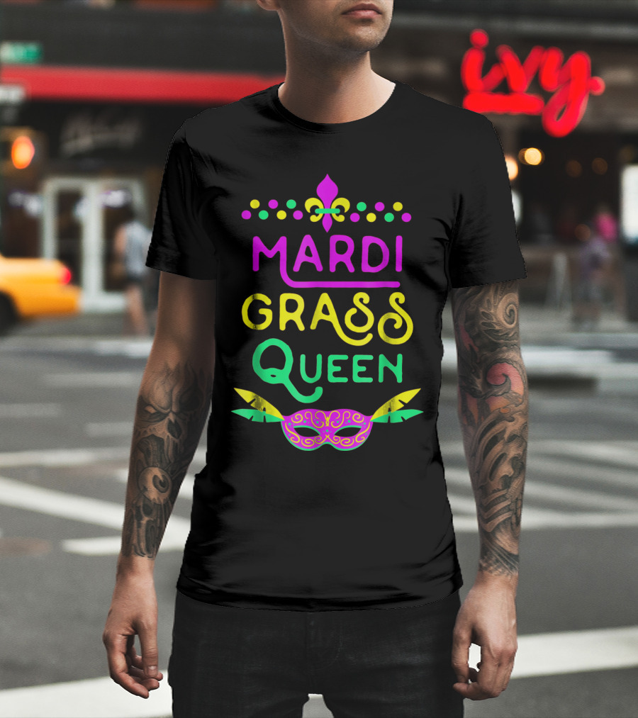 Mardi Gras Queen Mask Costume Party Funny Fleur-de-Lis T-Shirt