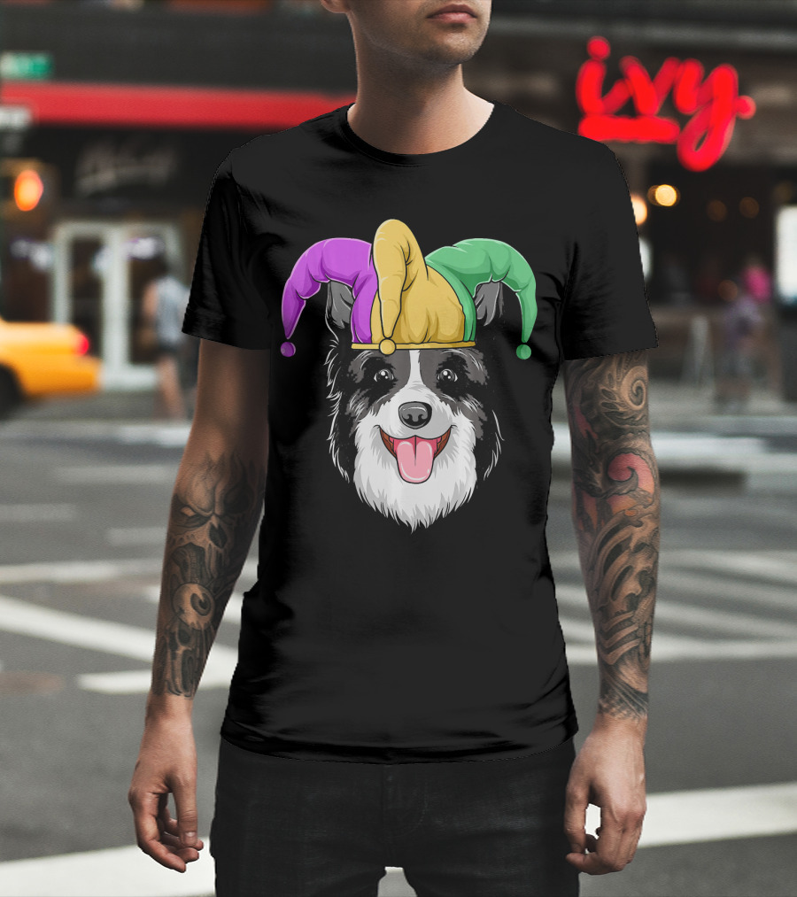 Mardi Gras Jester Hat Collie Carnival T-Shirt