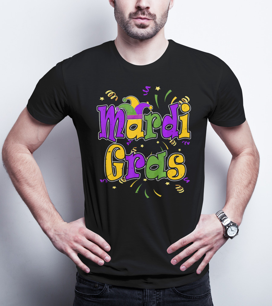 Mardi Gras Colorful Celebration Letters And Decorations T-Shirt