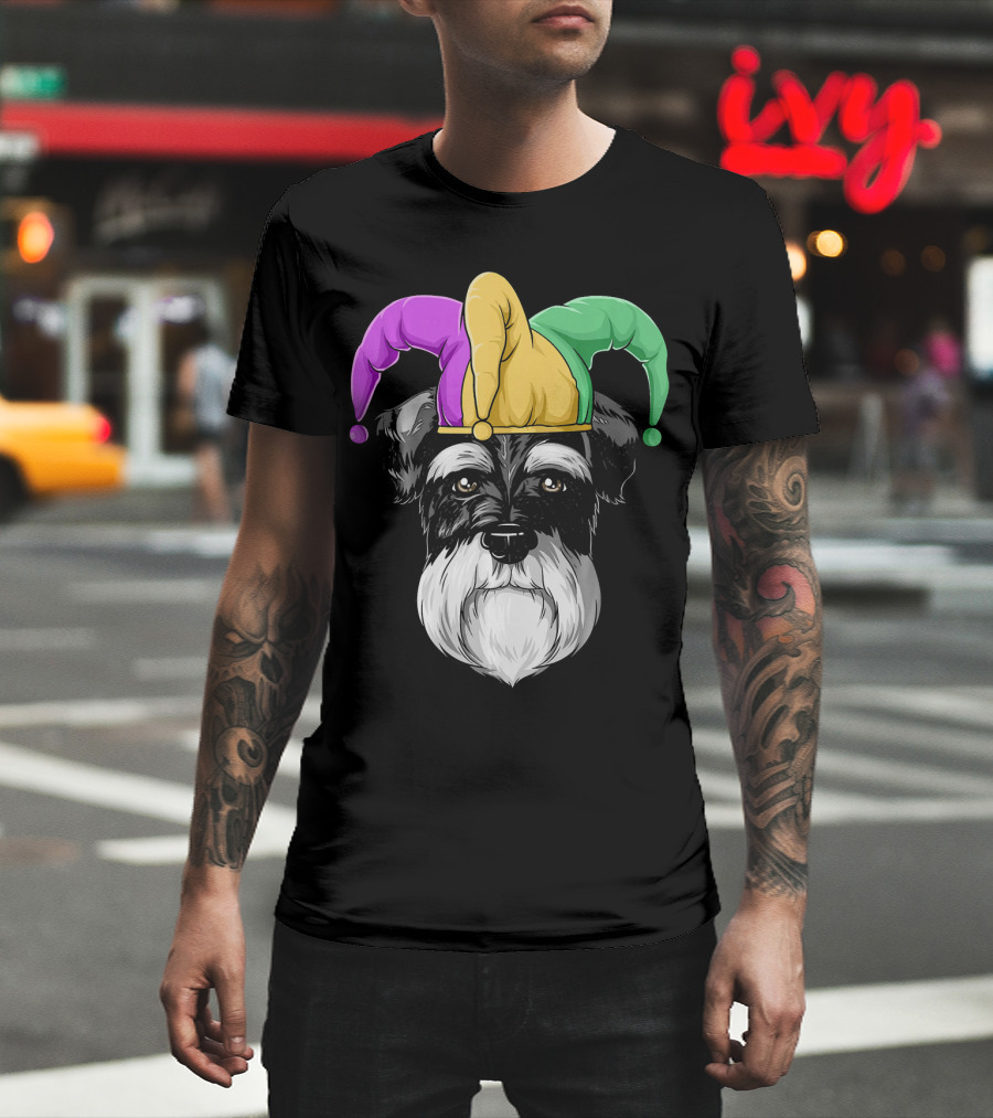 Mardi Gras Schnauzer Jester Carnival Hat Party T-Shirt