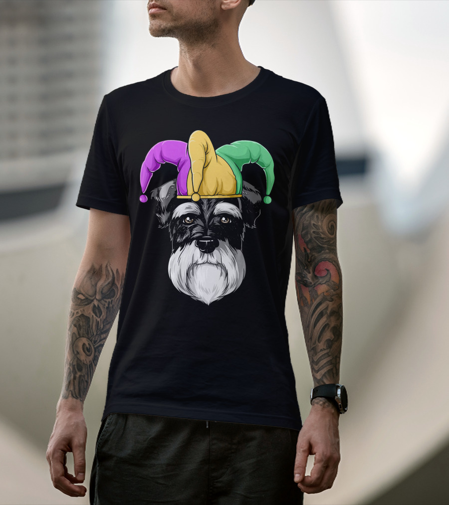 Mardi Gras Schnauzer Jester Carnival Hat Party T-Shirt