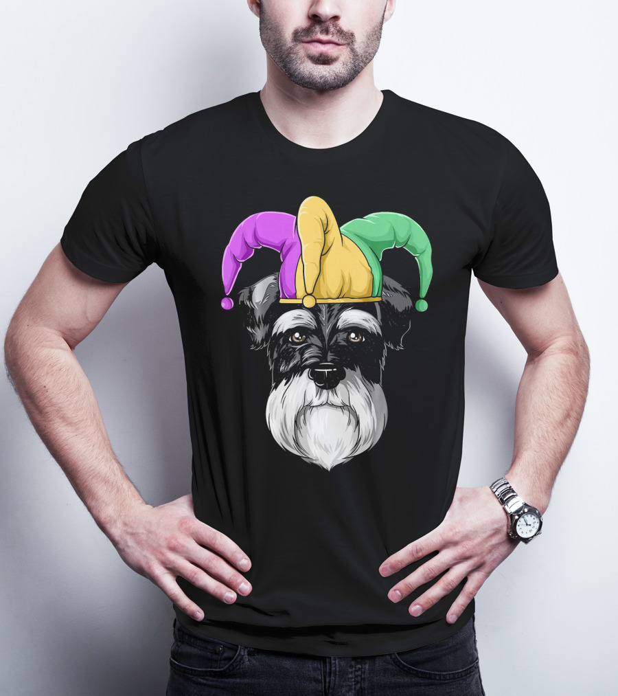 Mardi Gras Schnauzer Jester Carnival Hat Party T-Shirt
