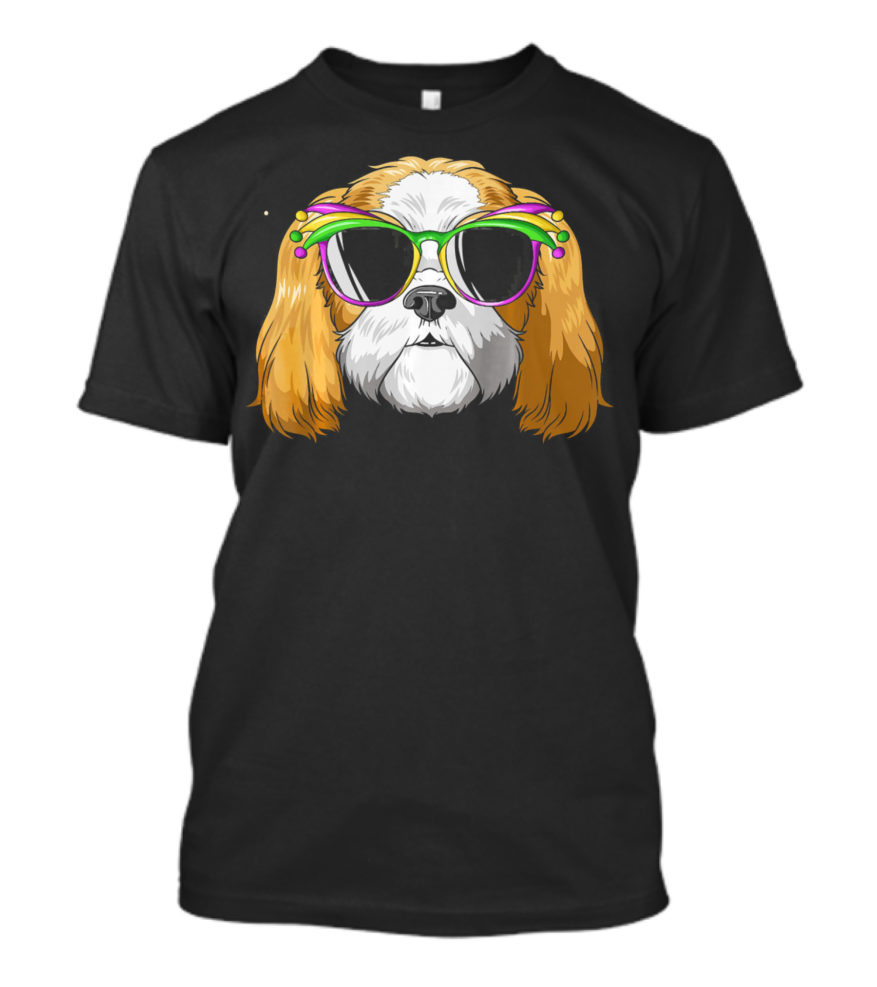 Shih Tzu Wearing Colorful Mardi Gras Carnival Mask Glasses T-Shirt