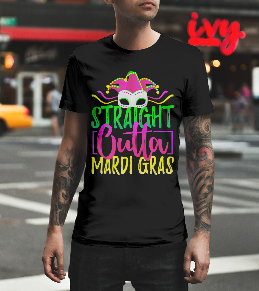 Straight Outta Mardi Gras New Orleans Jester Mask T-Shirt