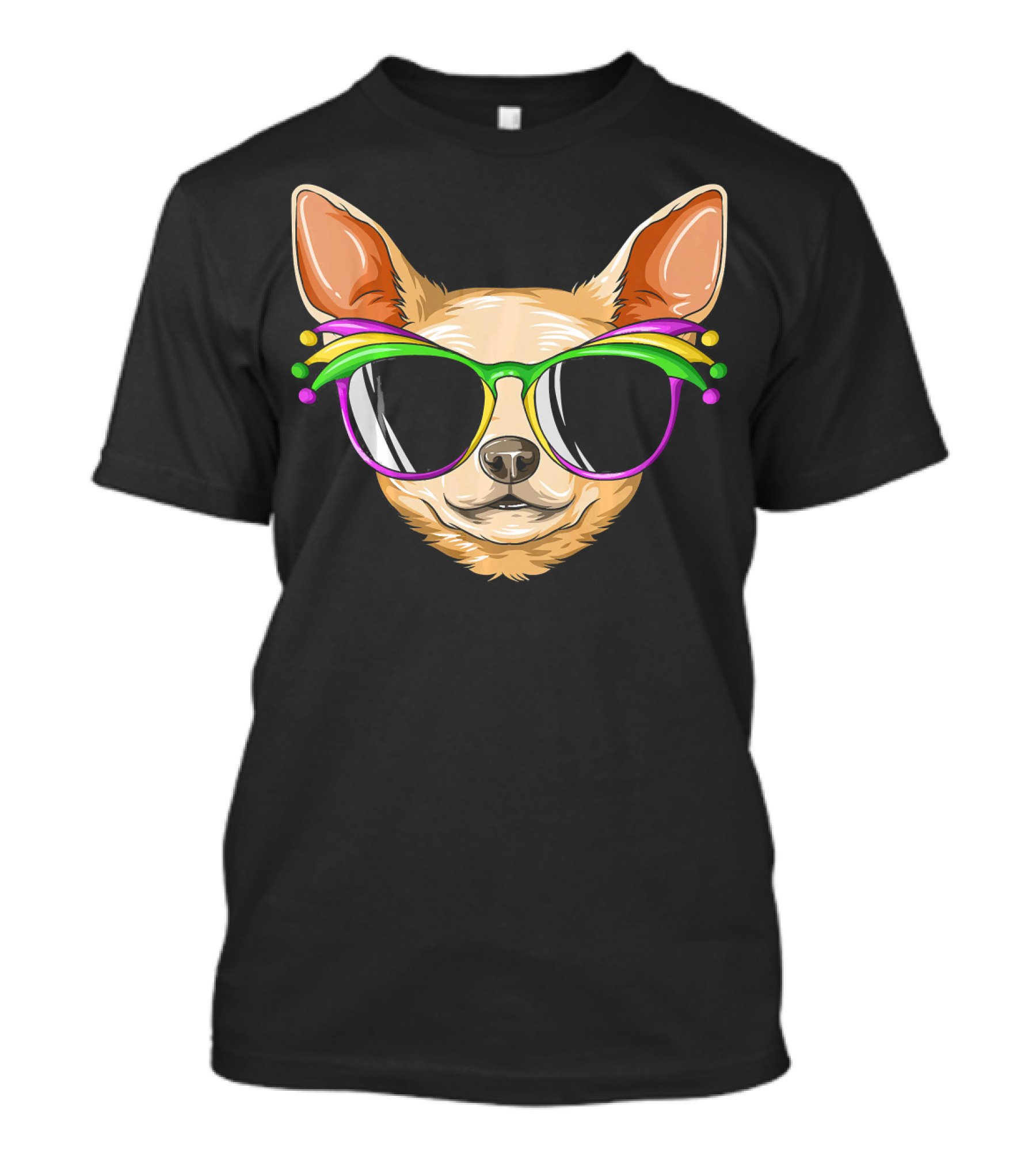 Chihuahua Mardi Gras Carnival Mask Sunglasses T-Shirt