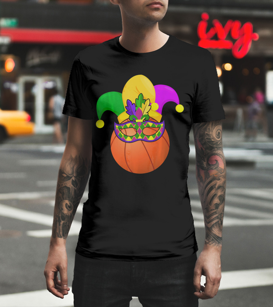 Basketball Carnival Mardi Gras Mask Jester Hat T-Shirt