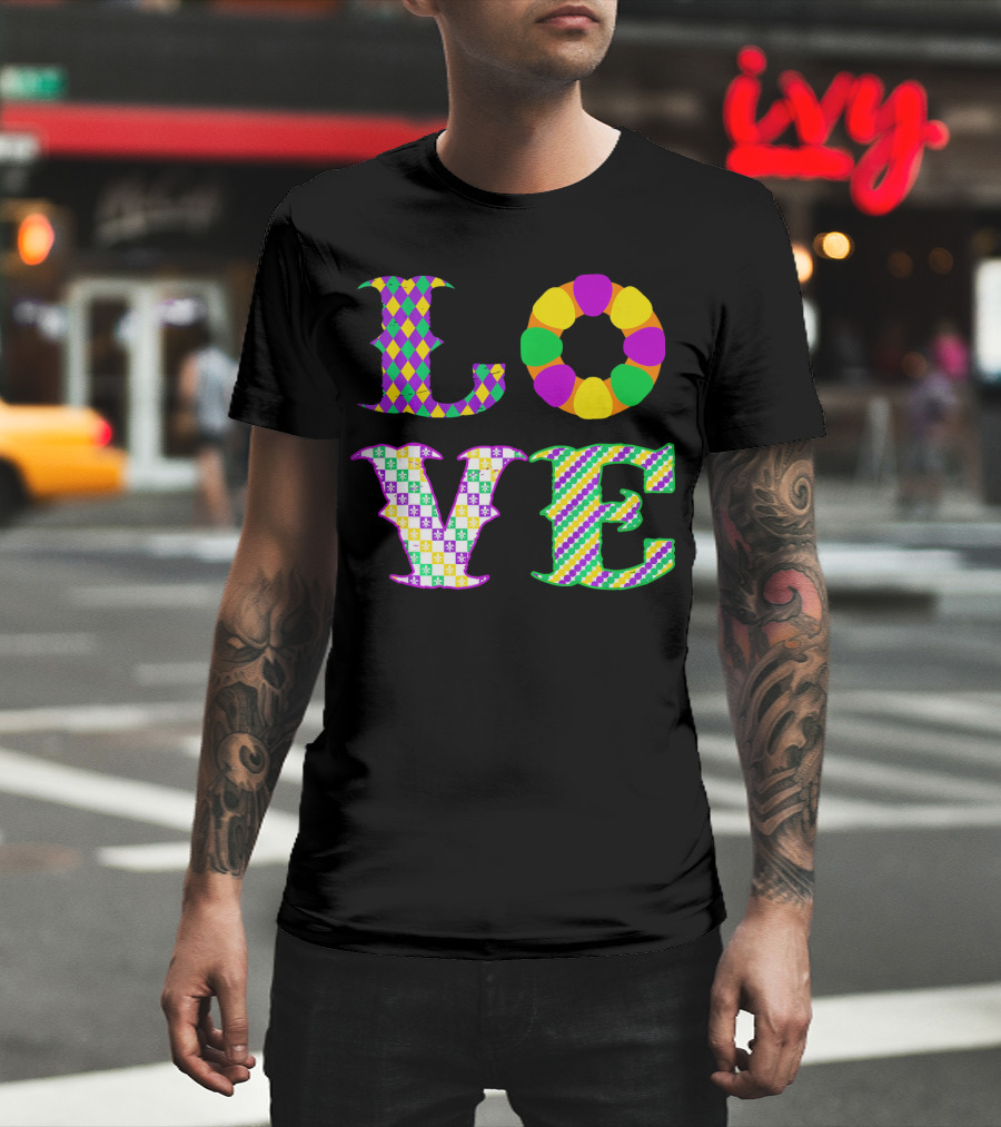 Mardi Gras Love Harlequin Pattern New Orleans T-Shirt