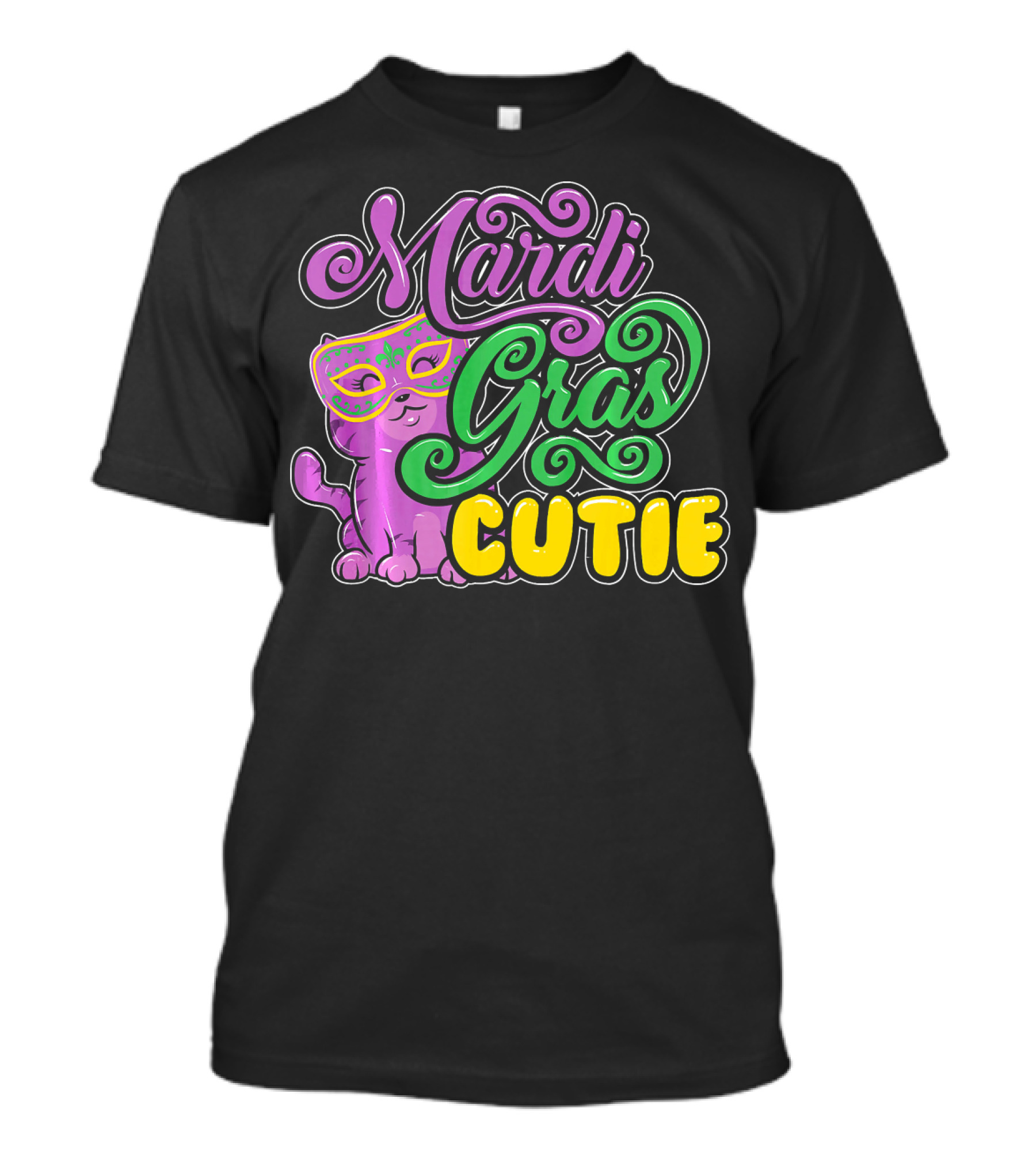 Mardi Gras Cutie Girls Parade Cute Novel Cat With Mask T-Shirt
