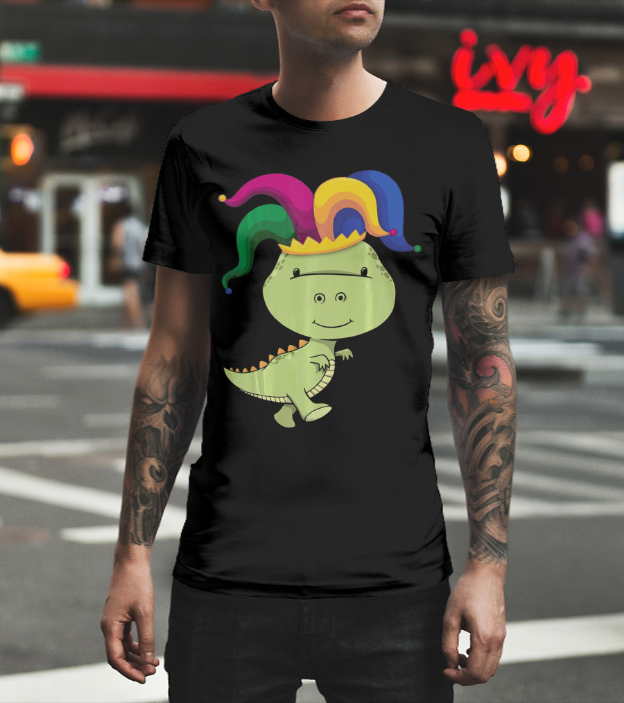 T Rex Dinosaur Jester Hat Mardi Gras T-Shirt