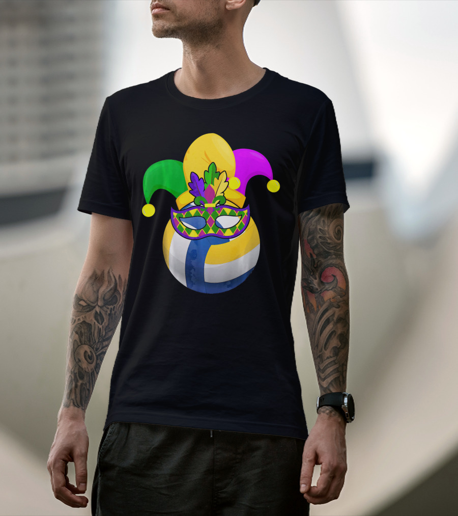 Volleyball Mardi Gras Jester Mask Carnival Ball T-Shirt