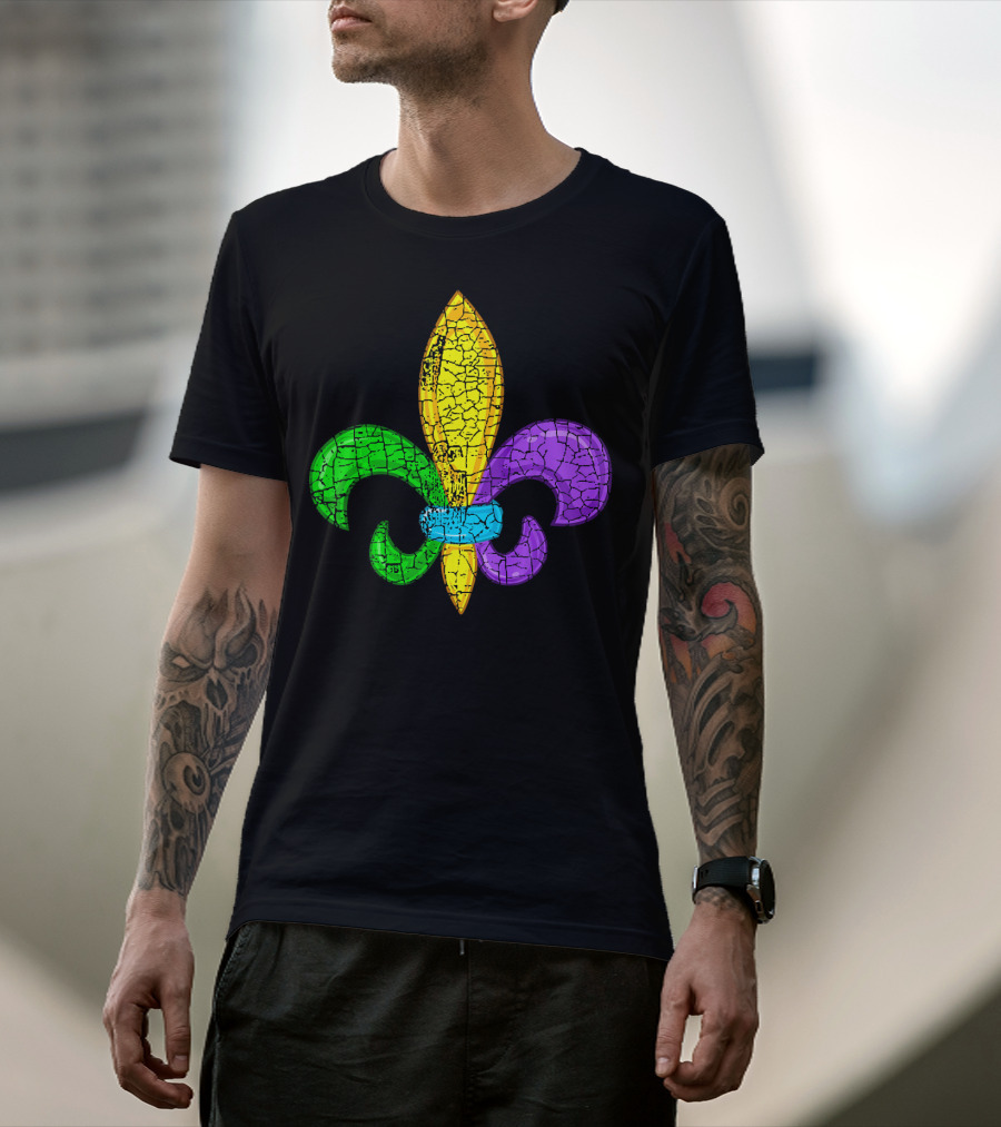 Fleur De Lis Mardi Gras Cute Fat Tuesday Cracked Texture T-Shirt