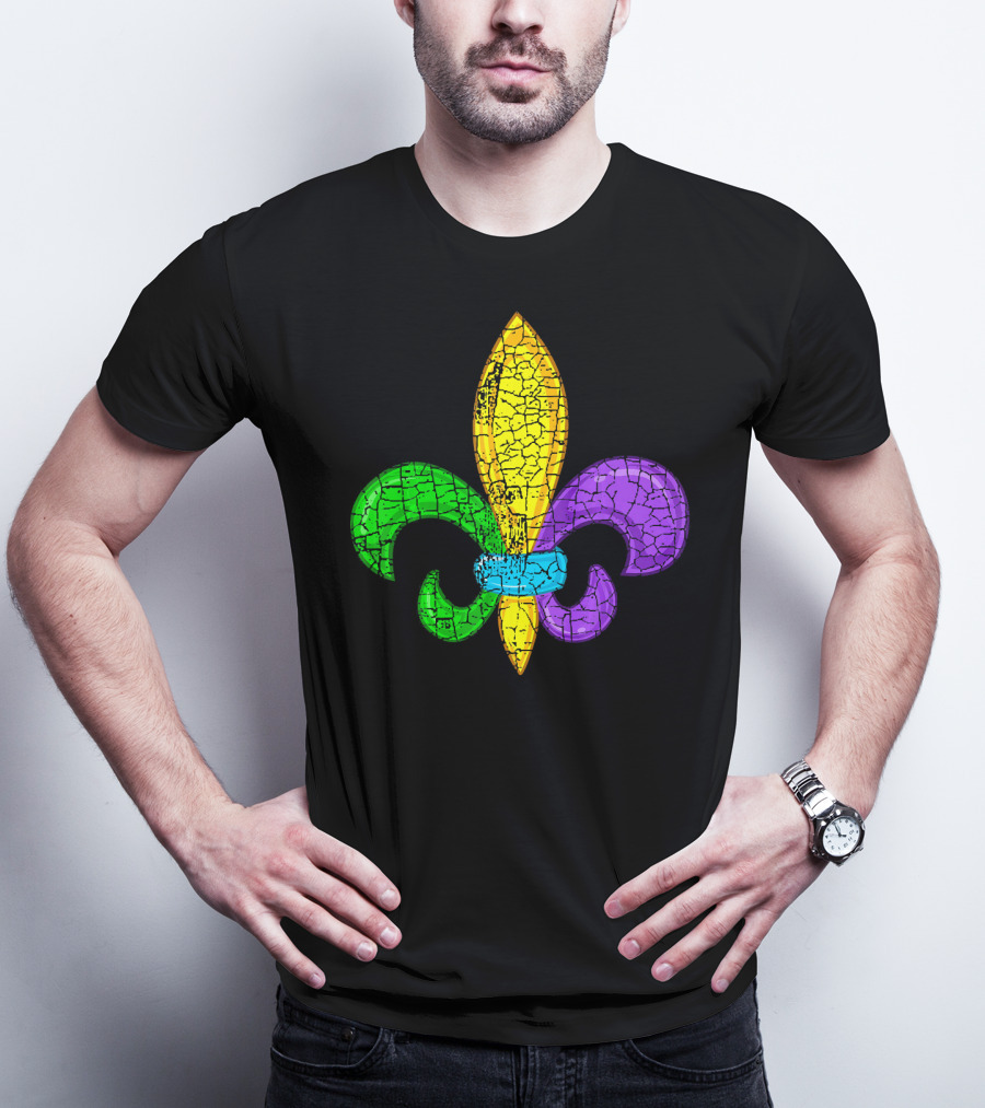 Fleur De Lis Mardi Gras Cute Fat Tuesday Cracked Texture T-Shirt