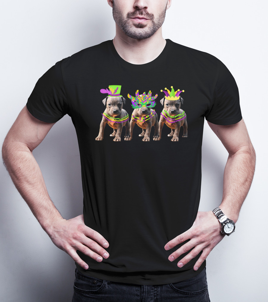 Mardi Gras Pitbull Beads Vintage Costume Trio T-Shirt