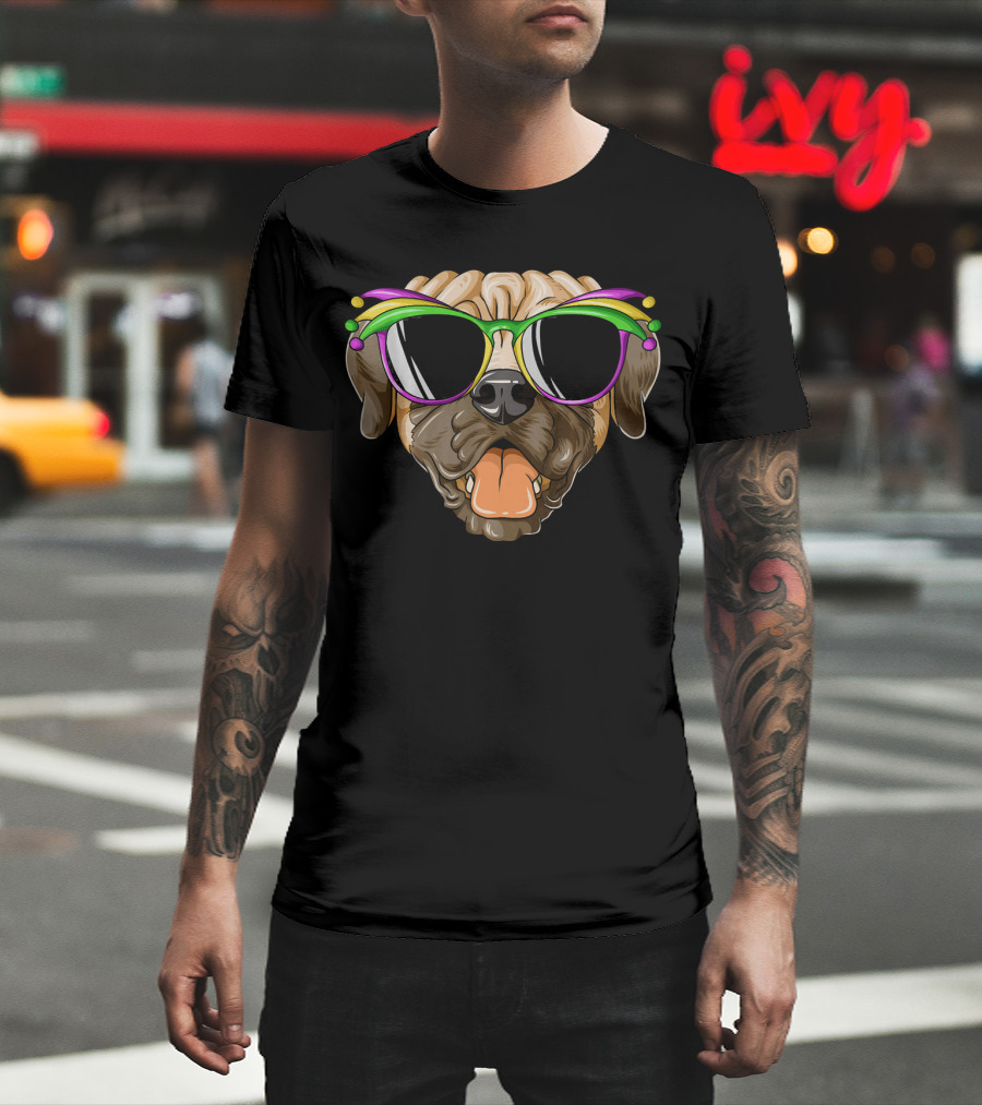 Mardi Gras Carnival Mask Mastiff Sunglasses Fun T-Shirt