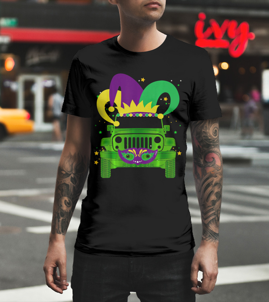 Mardi Gras Jester Hat Mask Jeep Love T-Shirt
