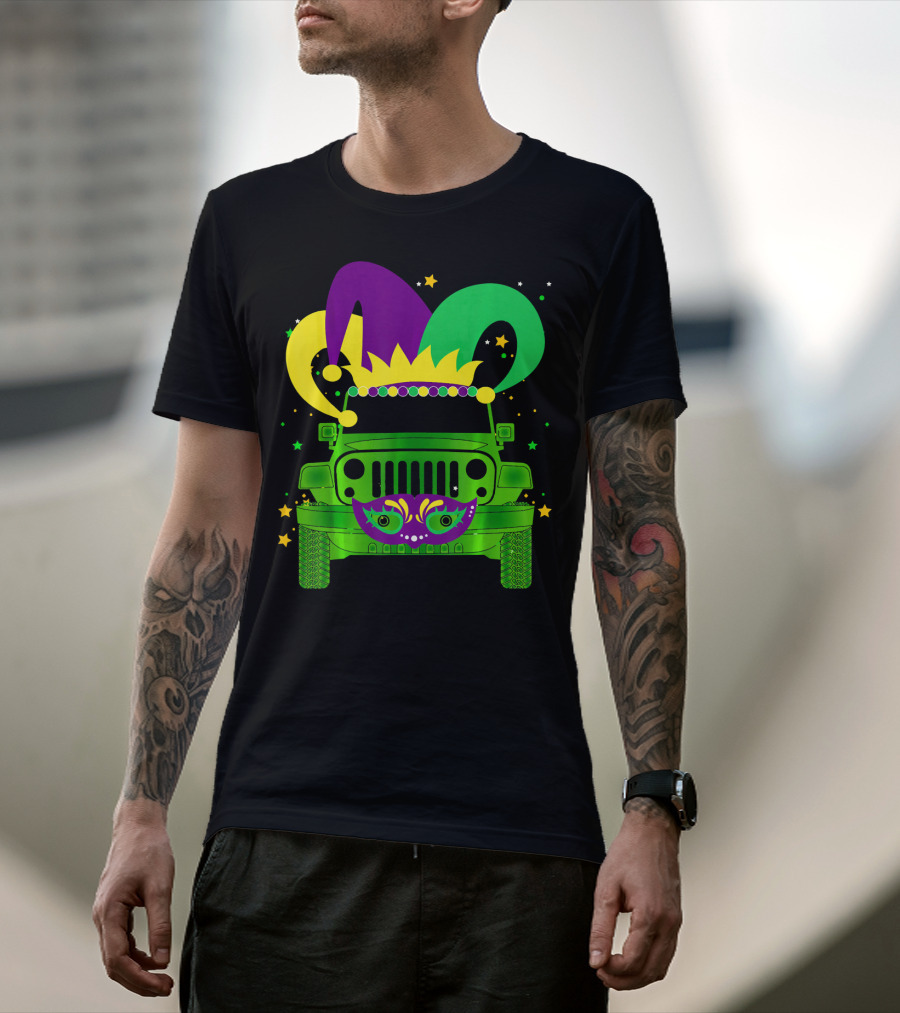 Mardi Gras Jester Hat Mask Jeep Love T-Shirt