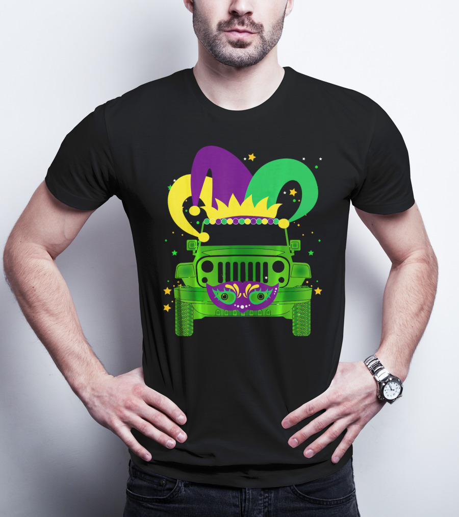 Mardi Gras Jester Hat Mask Jeep Love T-Shirt