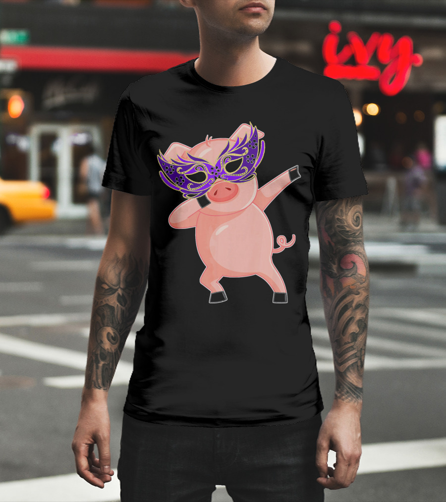 Mardi Gras Pig With Purple Mask Dabbing T-Shirt
