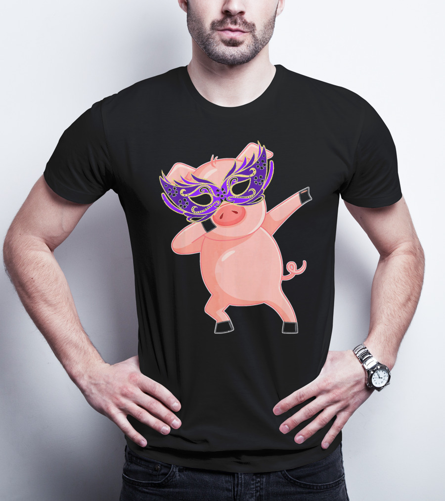Mardi Gras Pig With Purple Mask Dabbing T-Shirt