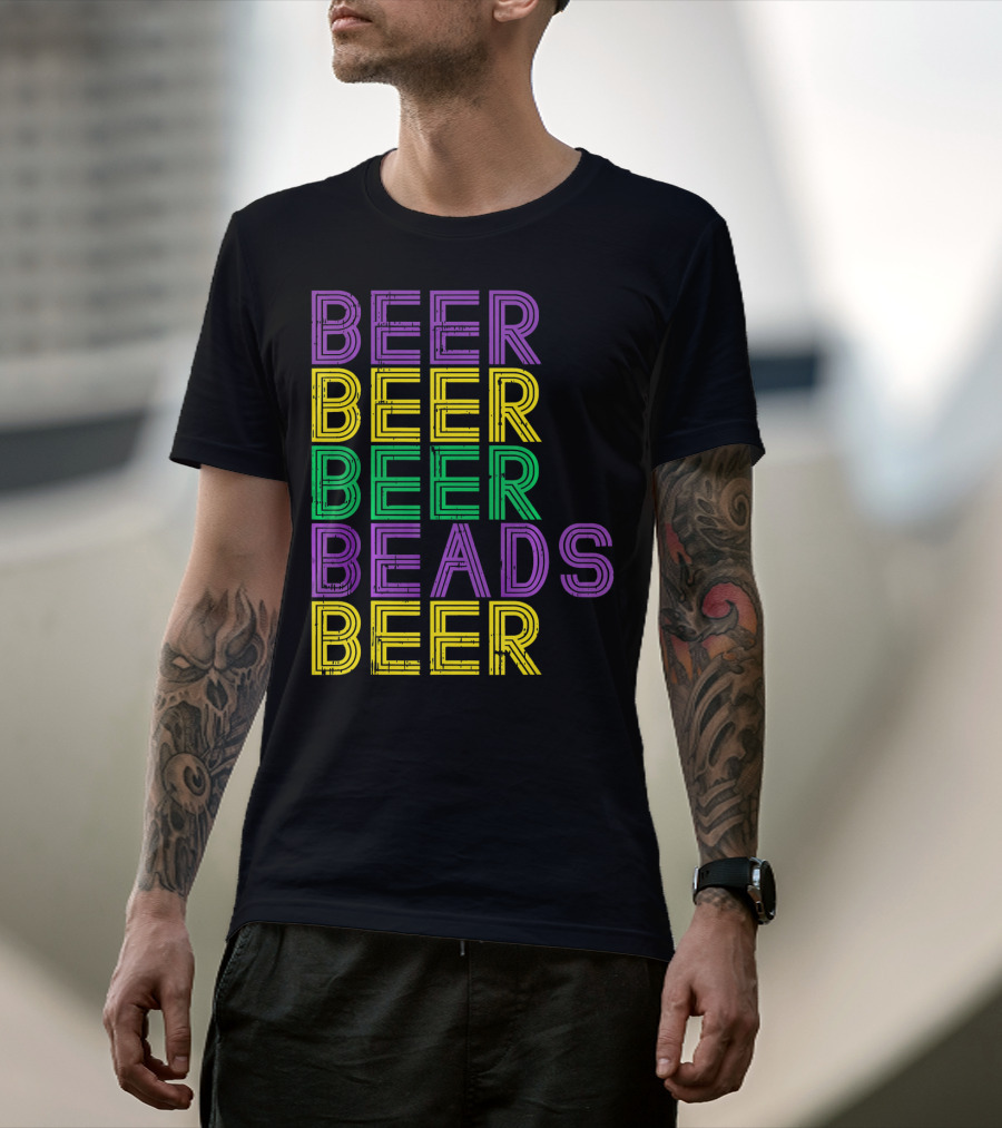 Beer Beads Beer Beer Retro Mardi Gras Party T-Shirt