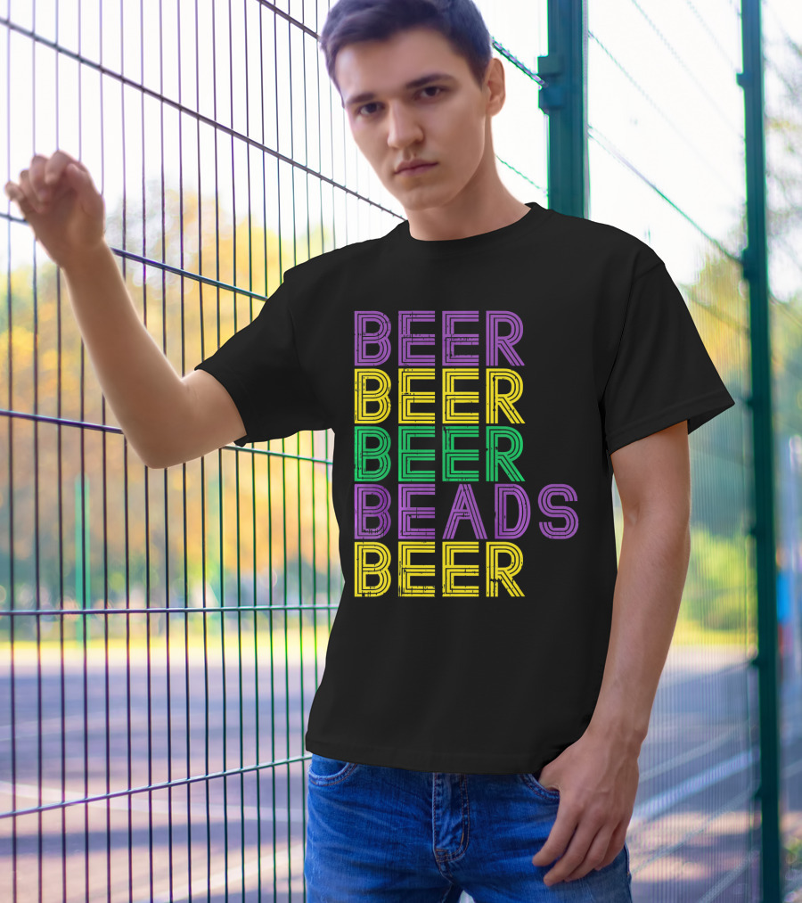 Beer Beads Beer Beer Retro Mardi Gras Party T-Shirt