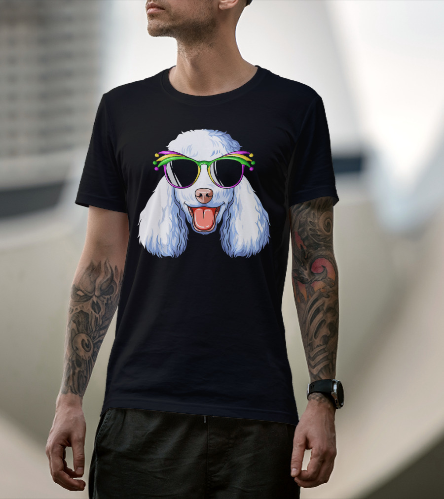 Poodle Mardi Gras Carnival Mask Sunglasses Happy Poodle T-Shirt