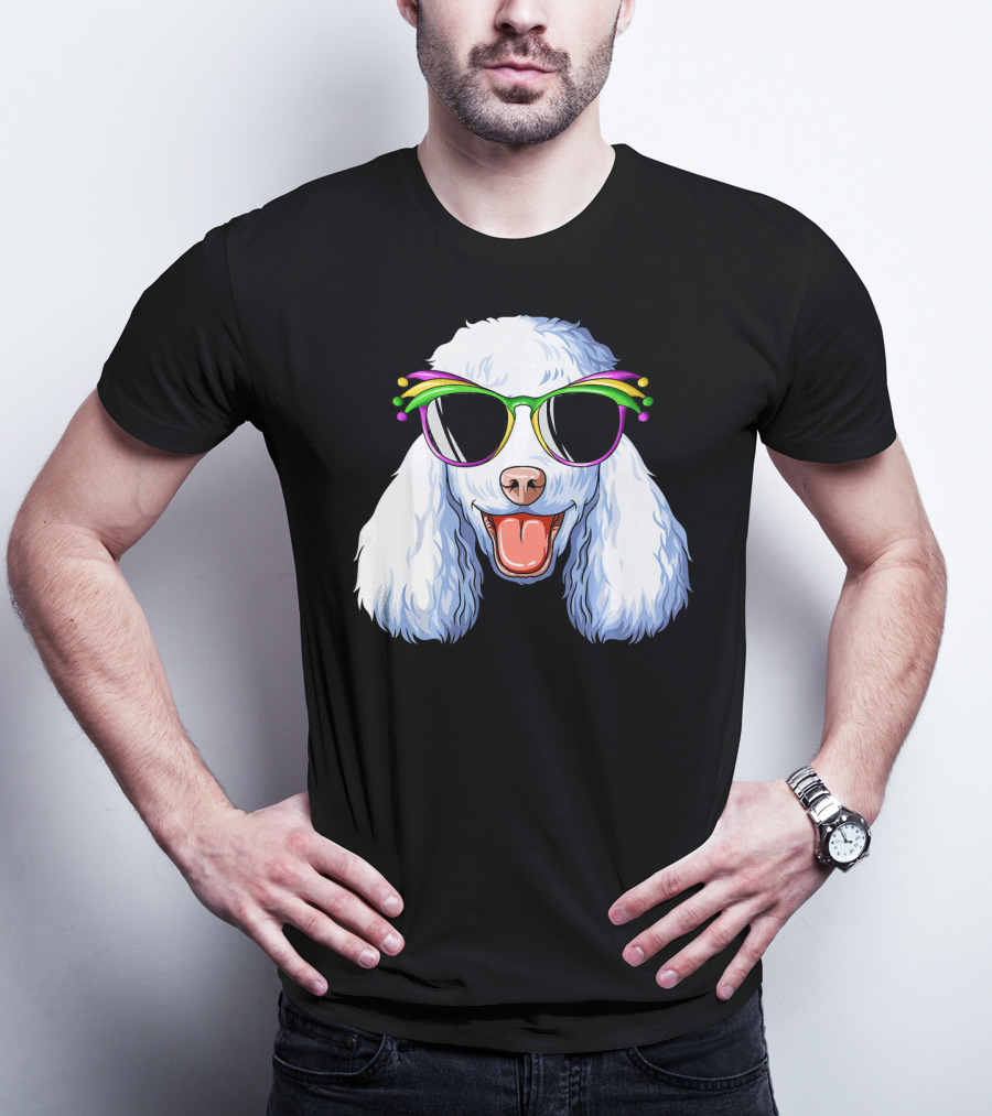 Poodle Mardi Gras Carnival Mask Sunglasses Happy Poodle T-Shirt