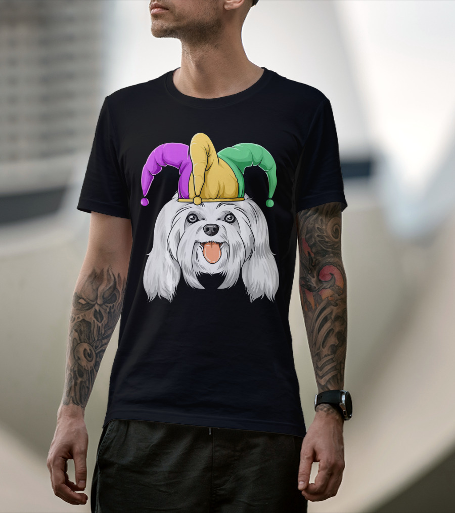 Mardi Gras Carnival Hat Maltese Dog Jester T-Shirt