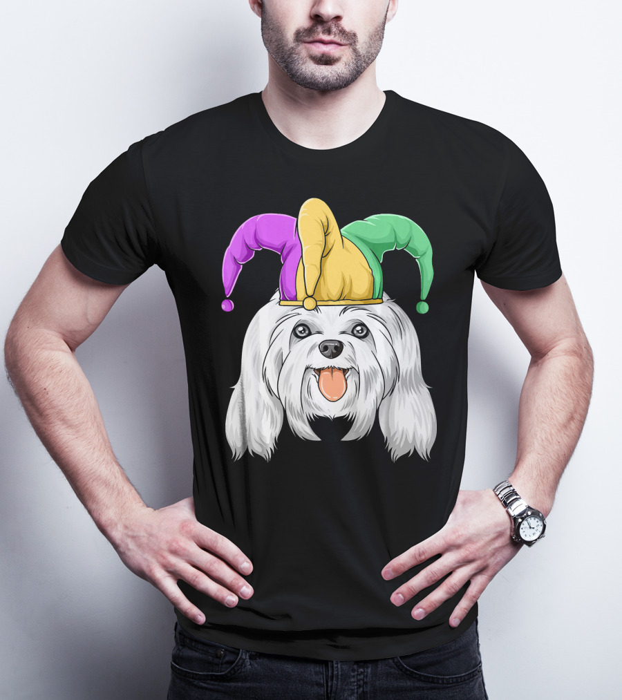 Mardi Gras Carnival Hat Maltese Dog Jester T-Shirt