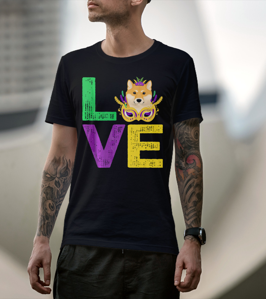 Love Shiba Inu Dog Mardi Gras Funny Dog Dad T-Shirt
