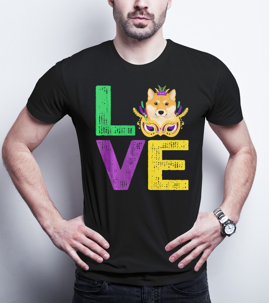 Love Shiba Inu Dog Mardi Gras Funny Dog Dad T-Shirt