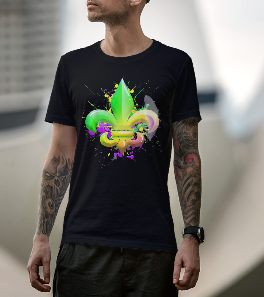 Mardi Gras Fleur De Lis Colorful Splash T-Shirt